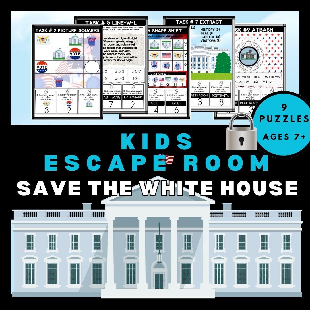 White House Escape Room for Kids: President's Day Printable Puzzle Game ...