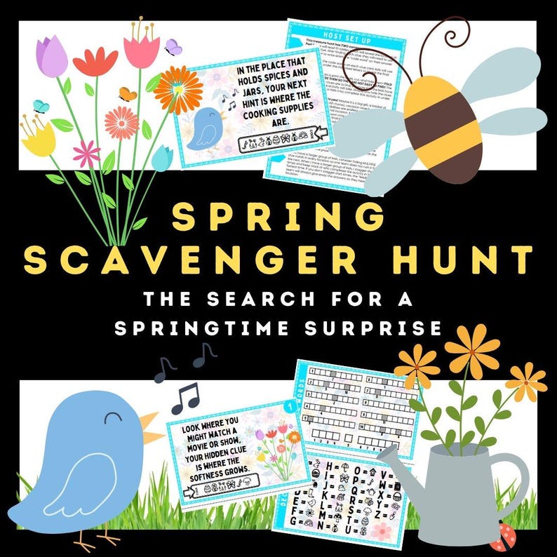Spring Scavenger Hunt for Kids; Printable Puzzle Game, Indoor Scavenger ...