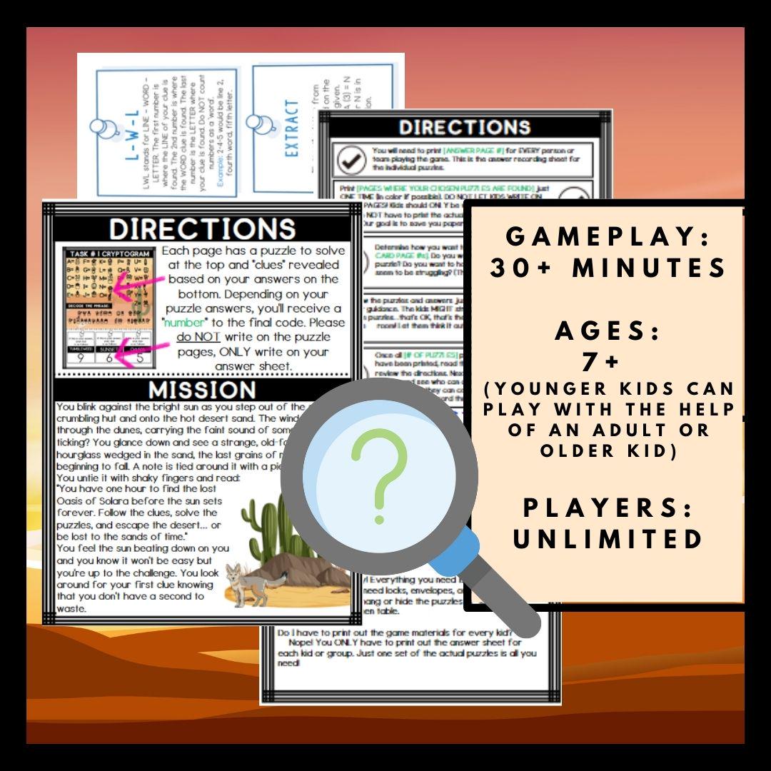 Desert Escape Room for Kids: Printable Oasis Puzzle Game (PDF) - Etsy