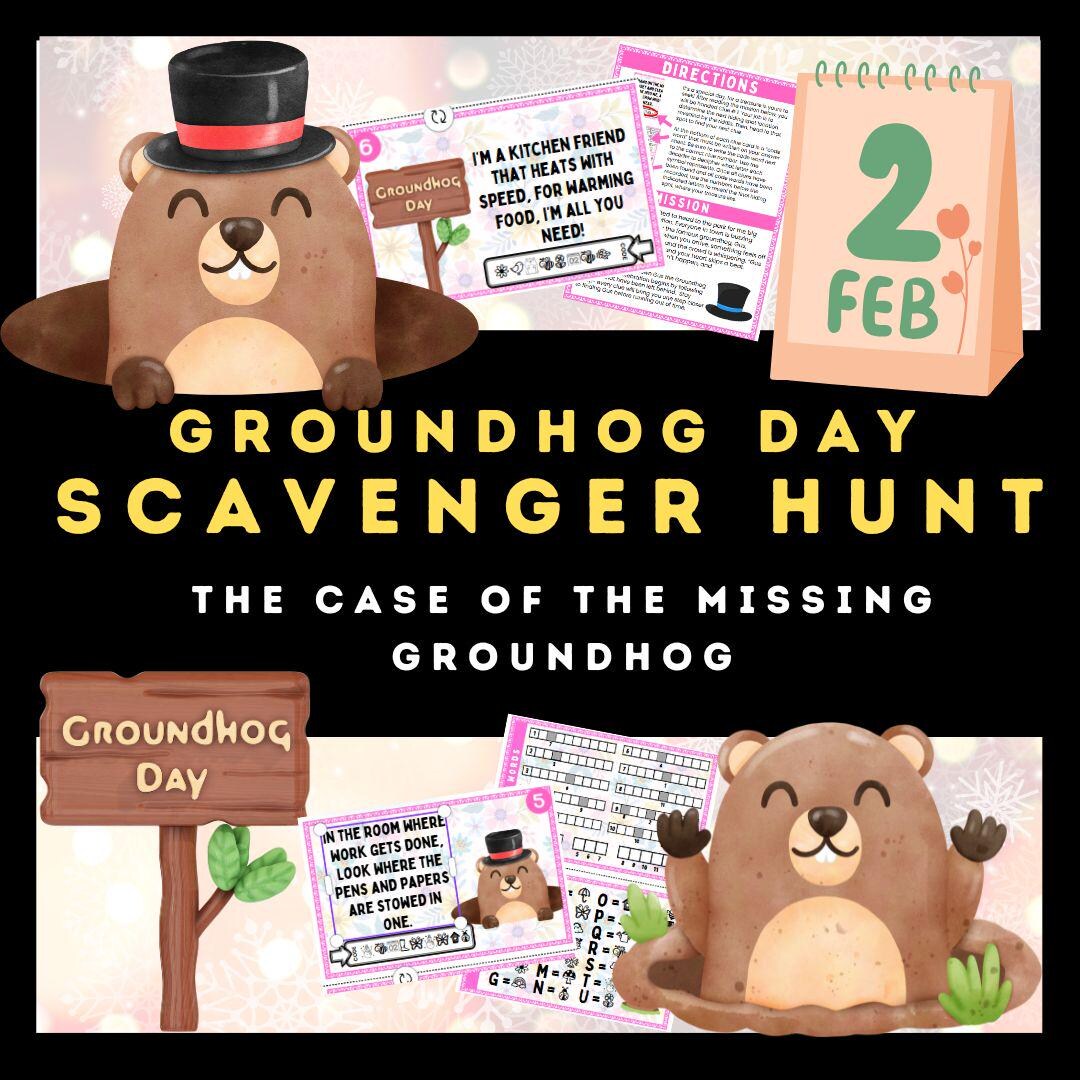 Groundhog Day Scavenger Hunt for Kids; Printable Puzzle Game, Indoor ...