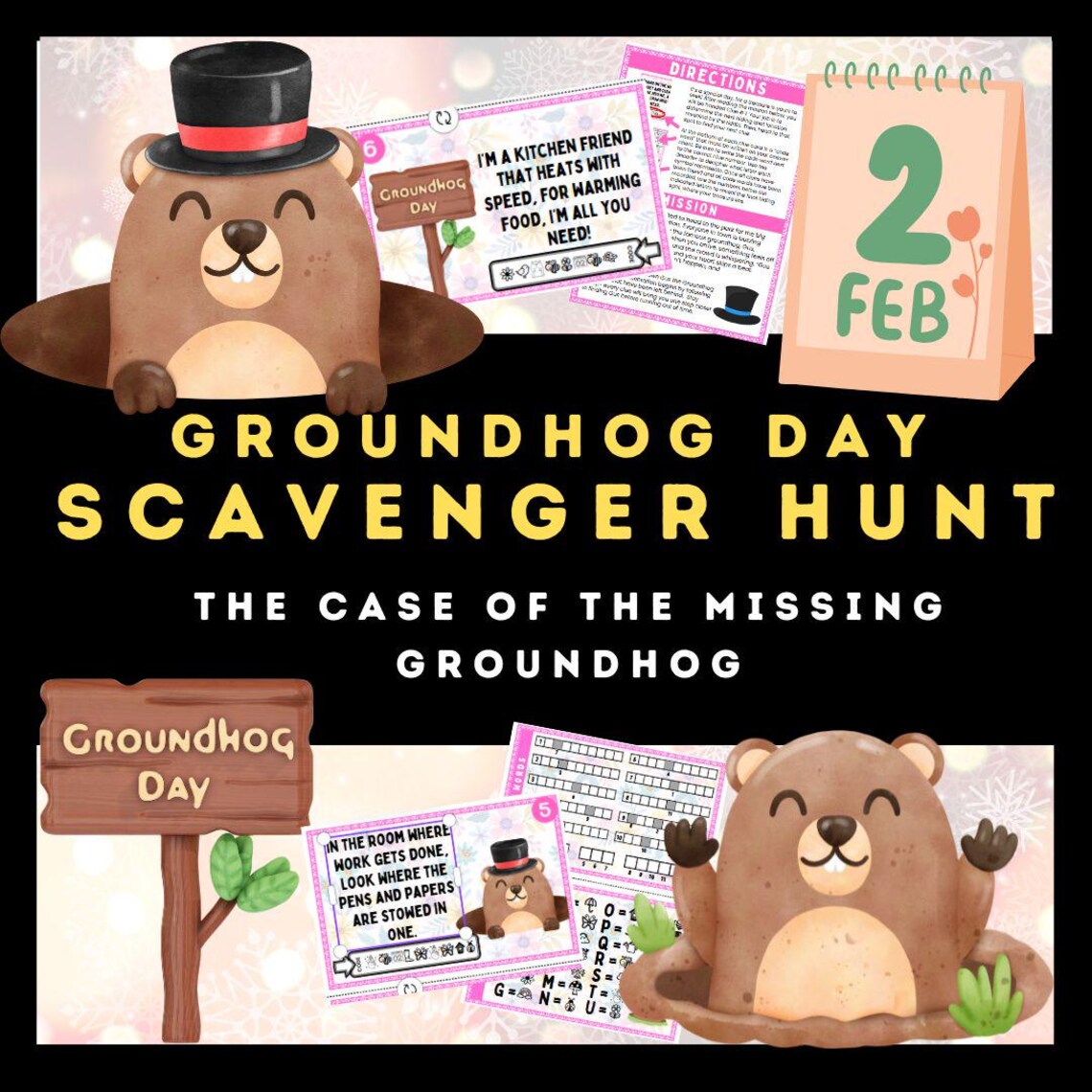 Groundhog Day Scavenger Hunt for Kids; Printable Puzzle Game, Indoor ...