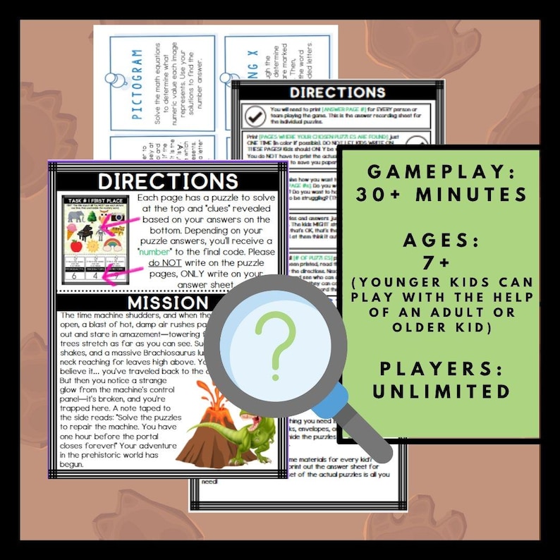 Dinosaur Escape Room for Kids: Jurassic Printable Puzzle Game (PDF ...