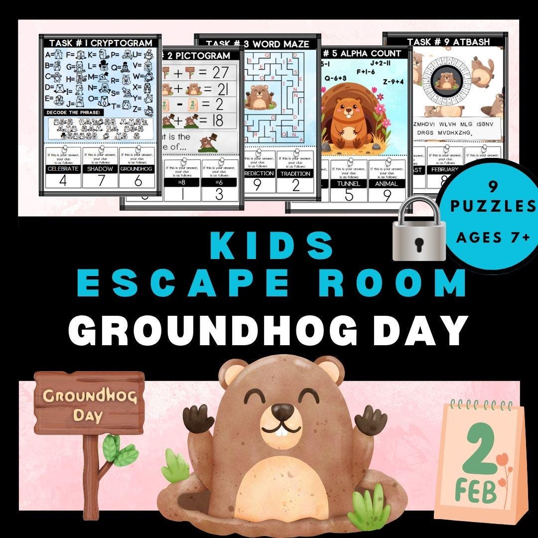 Groundhog Day Escape Room: Printable Groundhog Puzzle Game for Kids ...