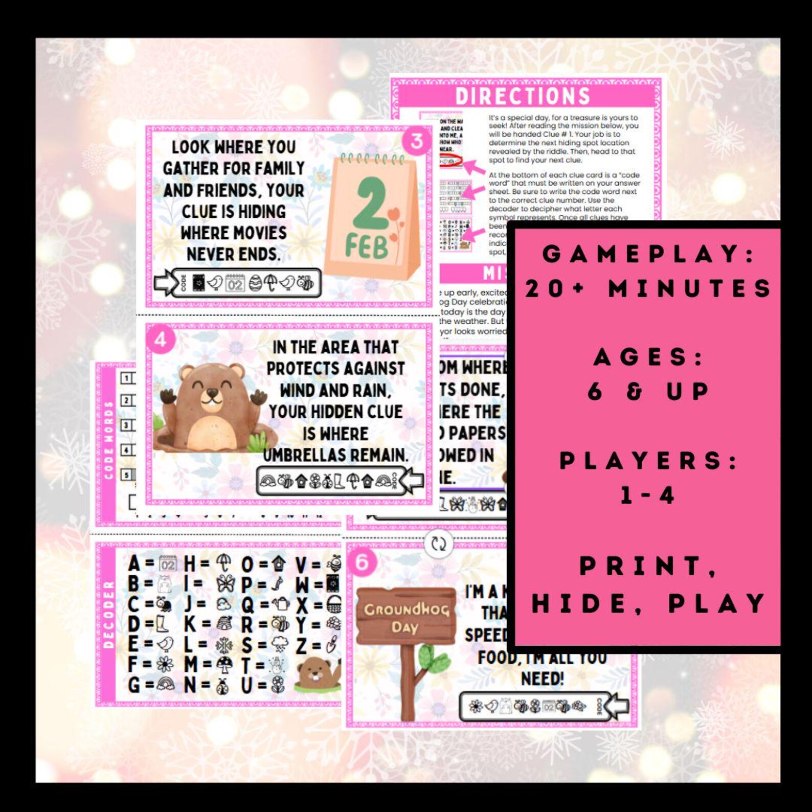 Groundhog Day Scavenger Hunt for Kids; Printable Puzzle Game, Indoor ...