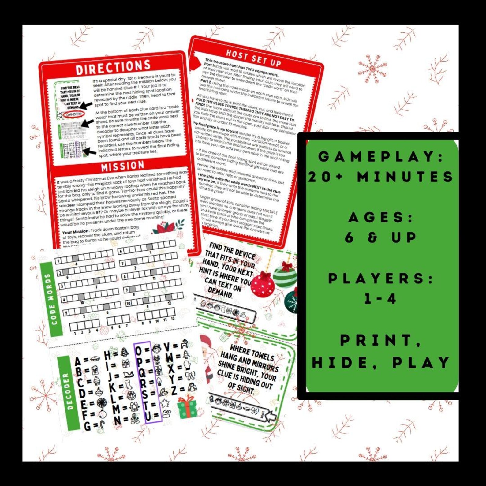 Santa Christmas Scavenger Hunt for Kids; Printable Puzzle Game, Indoor ...