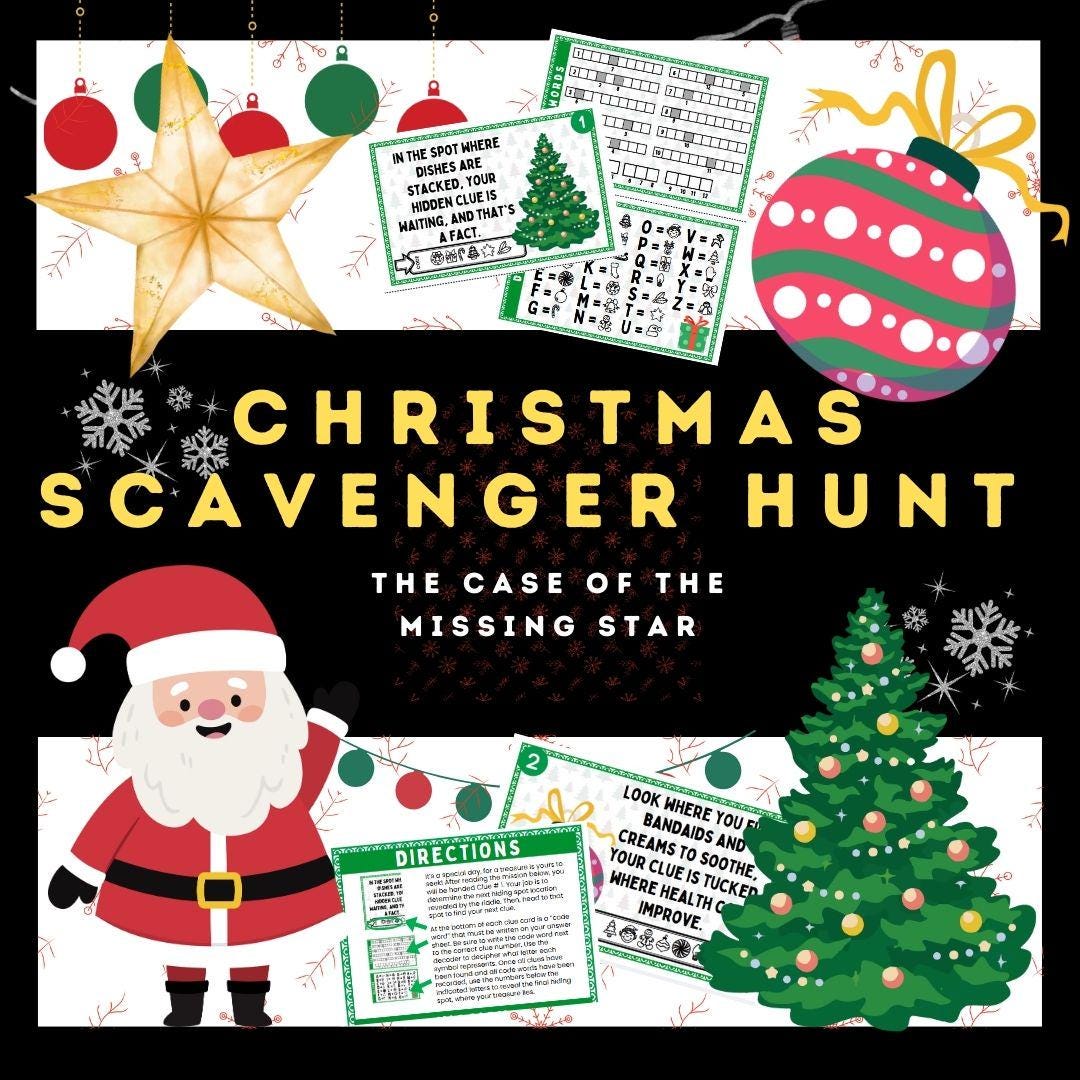 Christmas Tree Scavenger Hunt for Kids; Printable Puzzle Game, Indoor ...