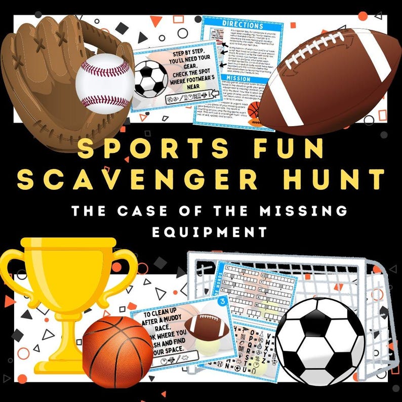 Sports Themed Scavenger Hunt for Kids; Printable Puzzle Game, Indoor ...