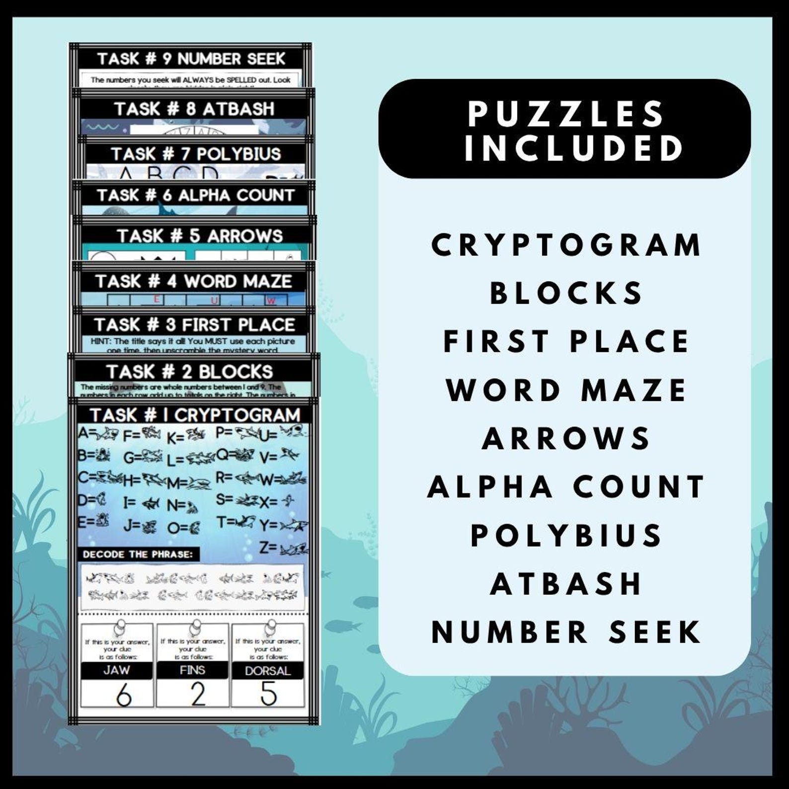 Shark Escape Room for Kids: Printable Puzzle Game (PDF Download) - Etsy
