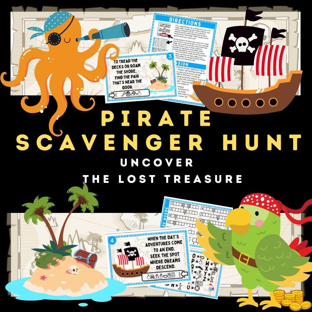 Pirate Scavenger Hunt for Kids; Printable Puzzle Game, Indoor Scavenger ...