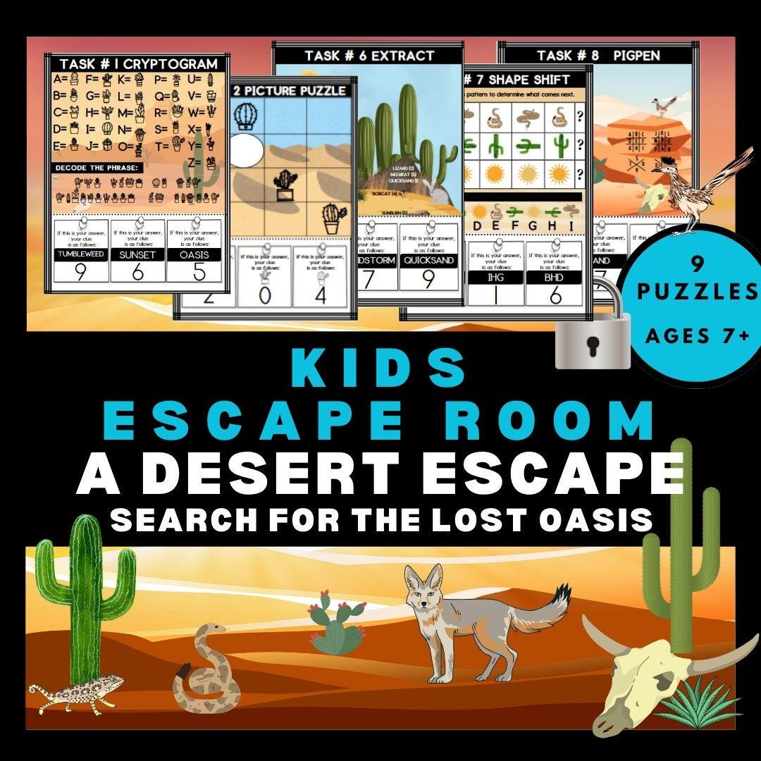 Desert Escape Room for Kids - Printable Party Game –oasis Escape Room ...