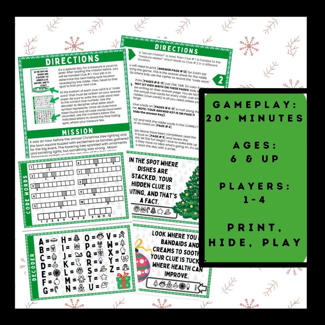 Christmas Tree Scavenger Hunt for Kids; Printable Puzzle Game, Indoor ...