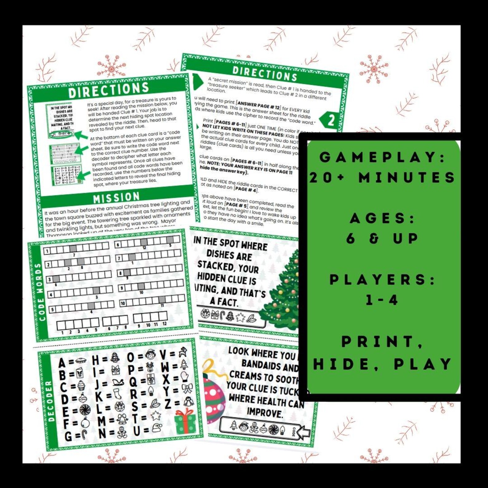 Christmas Tree Scavenger Hunt for Kids; Printable Puzzle Game, Indoor ...