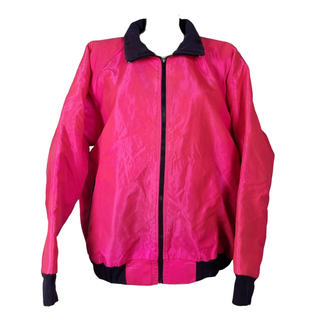 Vintage Neon Pink Windbreaker Jacket 80s Retro Oversized Bomber Style ...