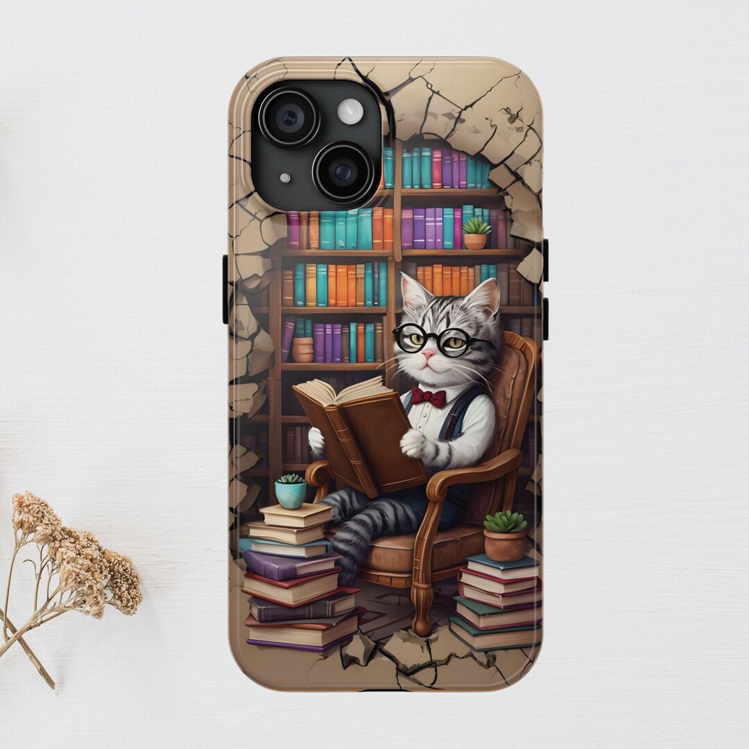 3D Anthropomorphic Cat Reading Phone Case,cat Phone Case, Cute Cat ...