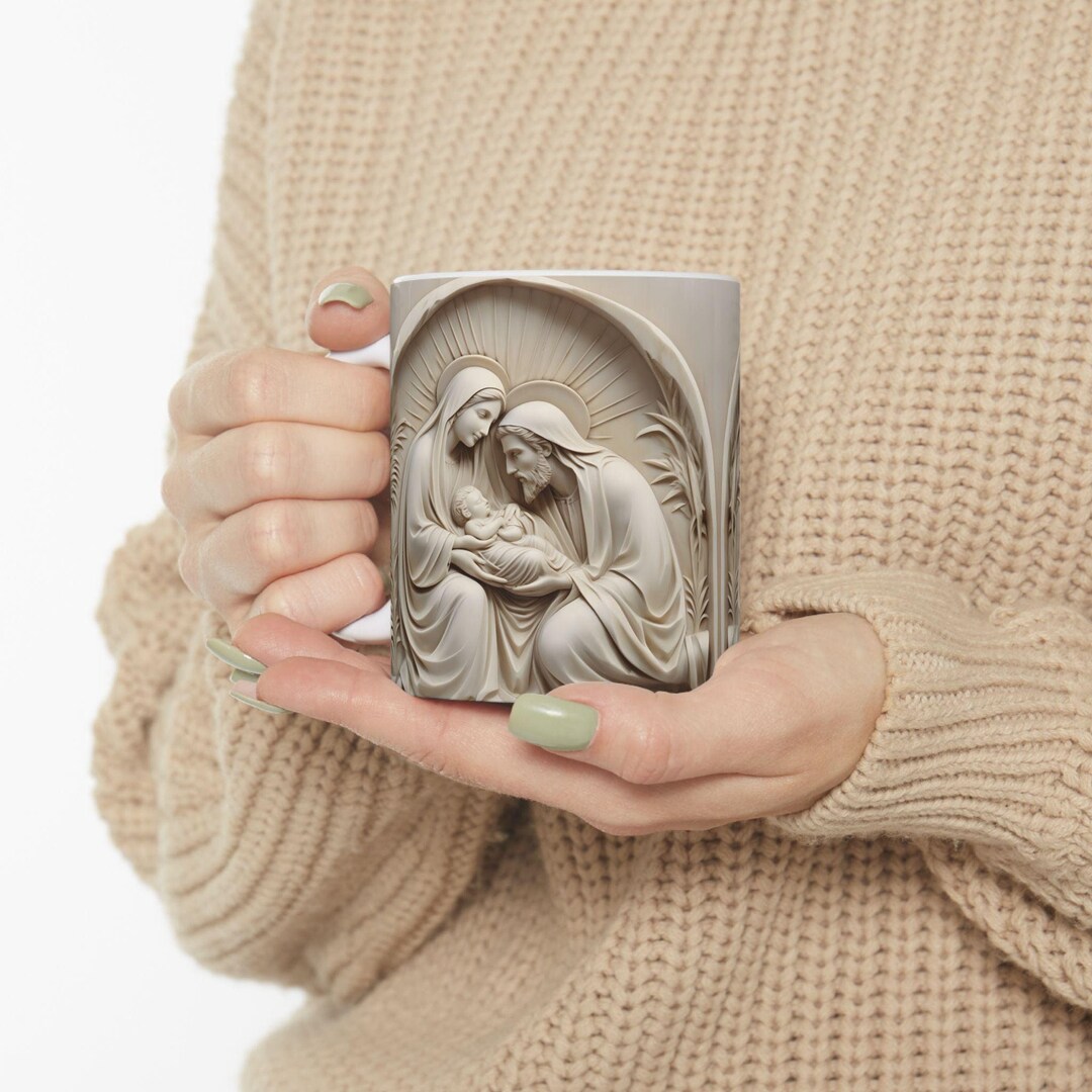 3D Ivory Nativity Scene Mug – Elegant Christmas Ceramic With Holy ...
