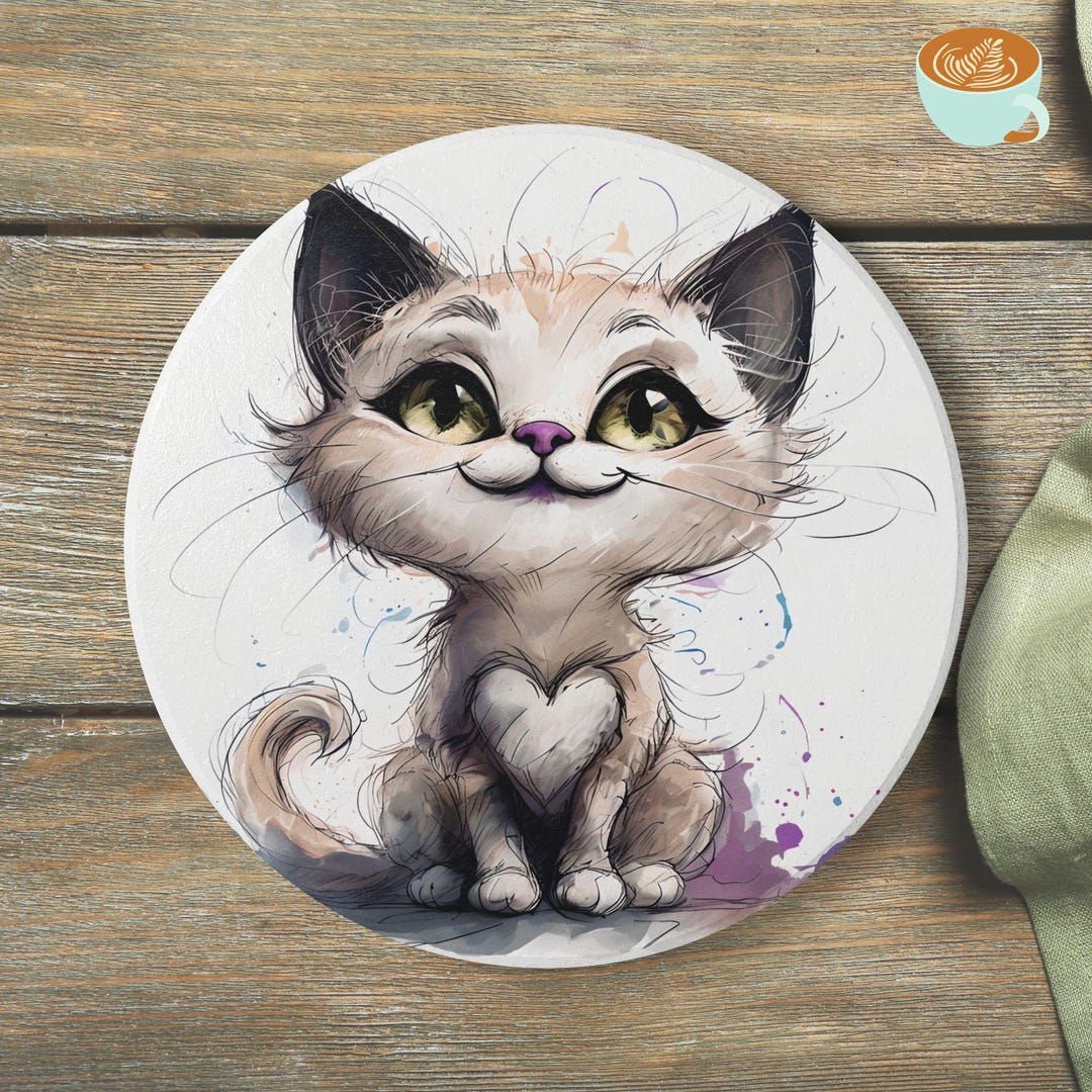 Cute Cat Coaster,cat Coaster, Ceramic Coasters, Coaster, Cat Coaster ...