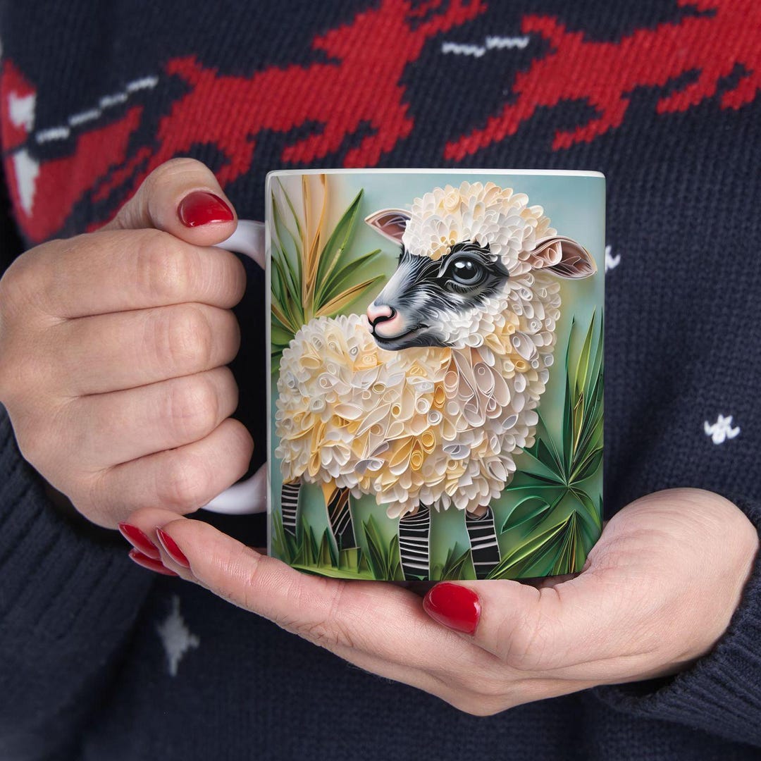 Quilled Easter Lamb Accent Mug, Cute Animal Coffee Cup, Unique Paper ...