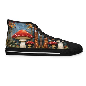 Mushroom Forest High Top Sneakers, Unique Custom Shoes, Trendy Footwear ...