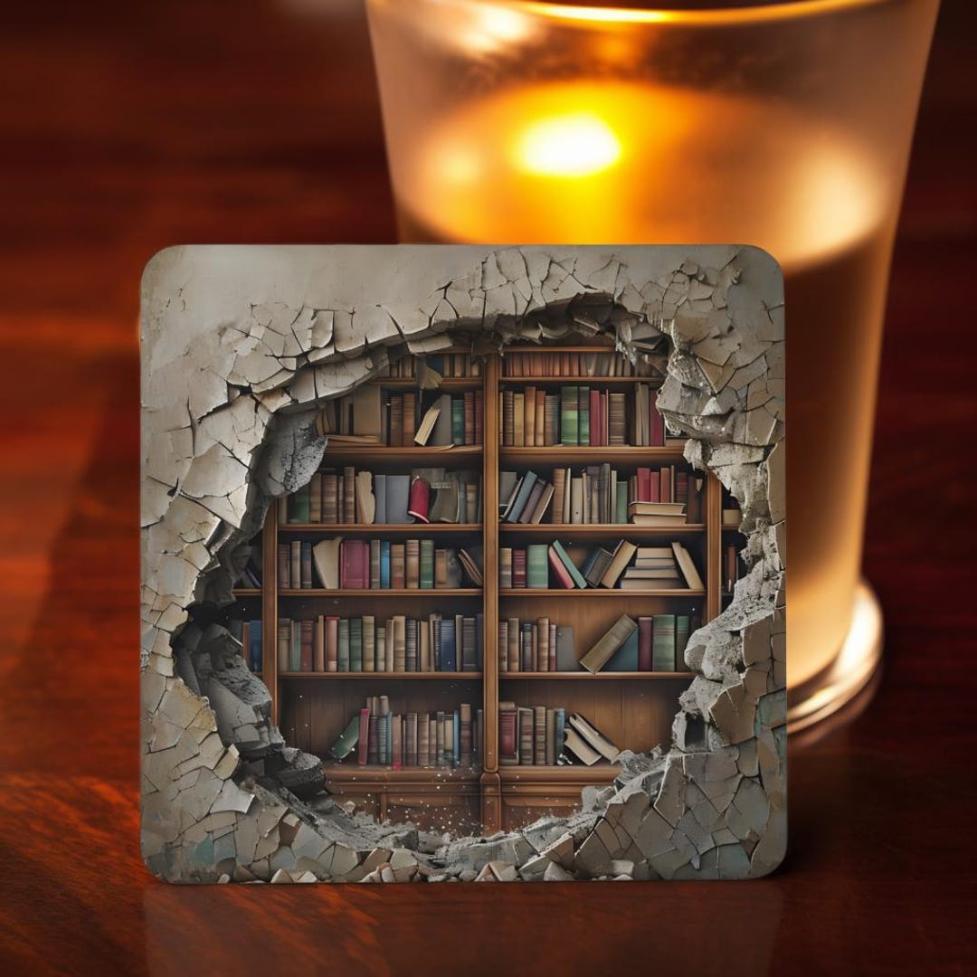 3D Bookshelf Wall Art Coaster, Home Decor, Literary Gift, Unique ...