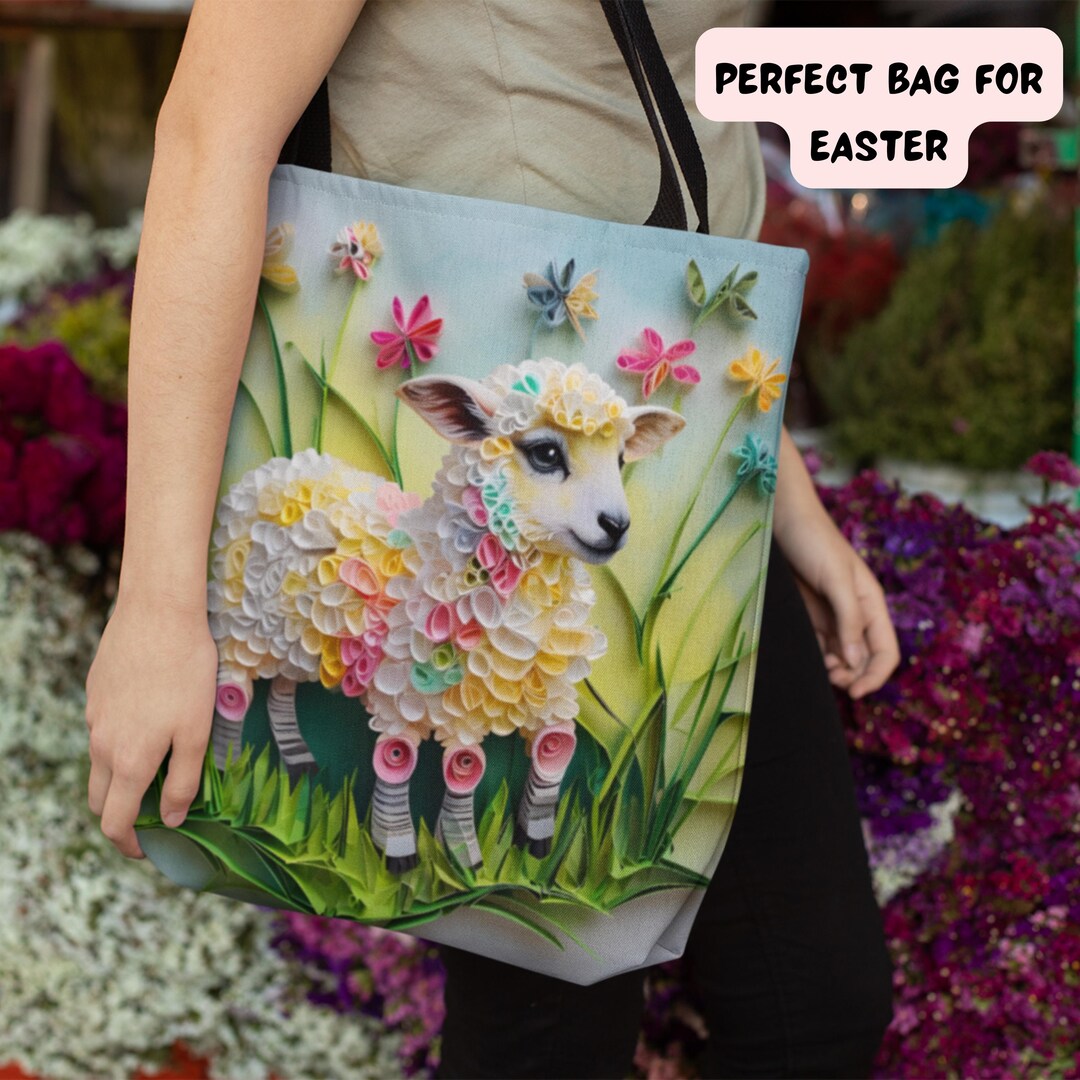 Easter Lamb Tote Bag: Quilled Paper Art, Spring Pastel Farm Animal - Etsy