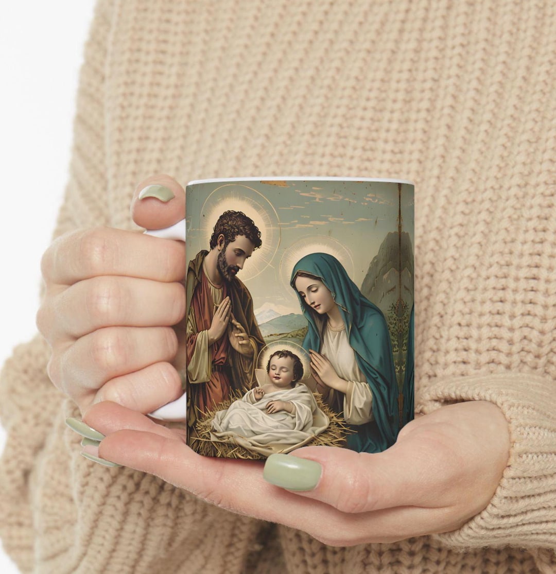 Nativity Scene Mug, Christmas Ceramic Mug, Holy Family Design ...