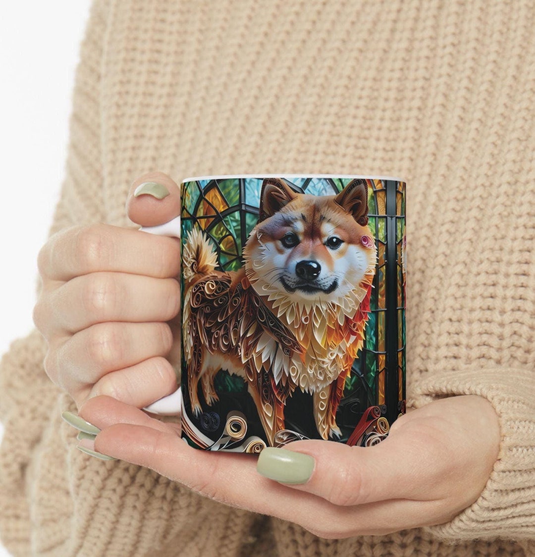 Shiba Inu Mug, Quilled Paper Artwork, Stained Glass Mug, Dog Lover Gift ...
