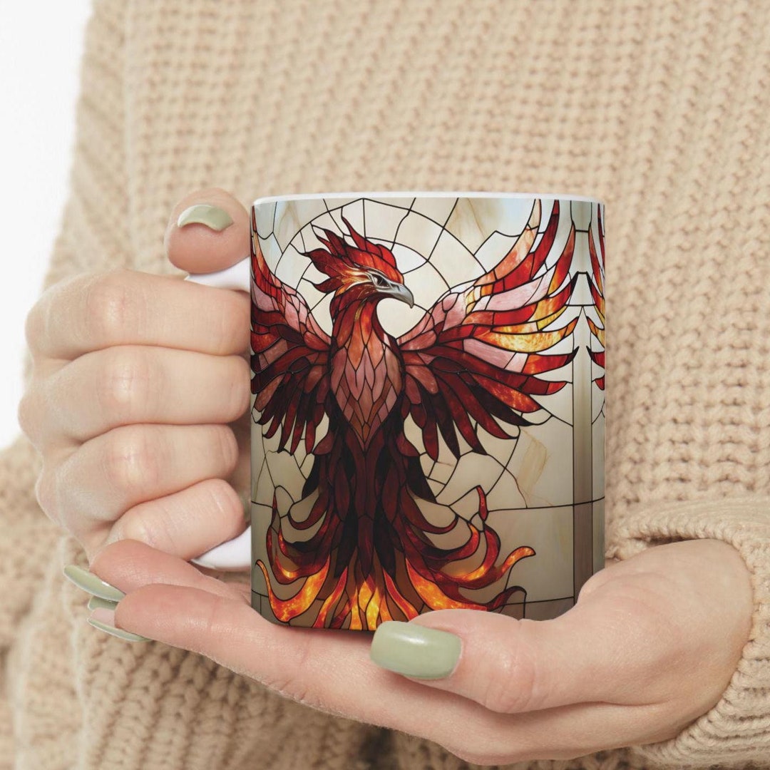 Stained Glass Phoenix Mug: Mystical Fire Bird Art - Etsy