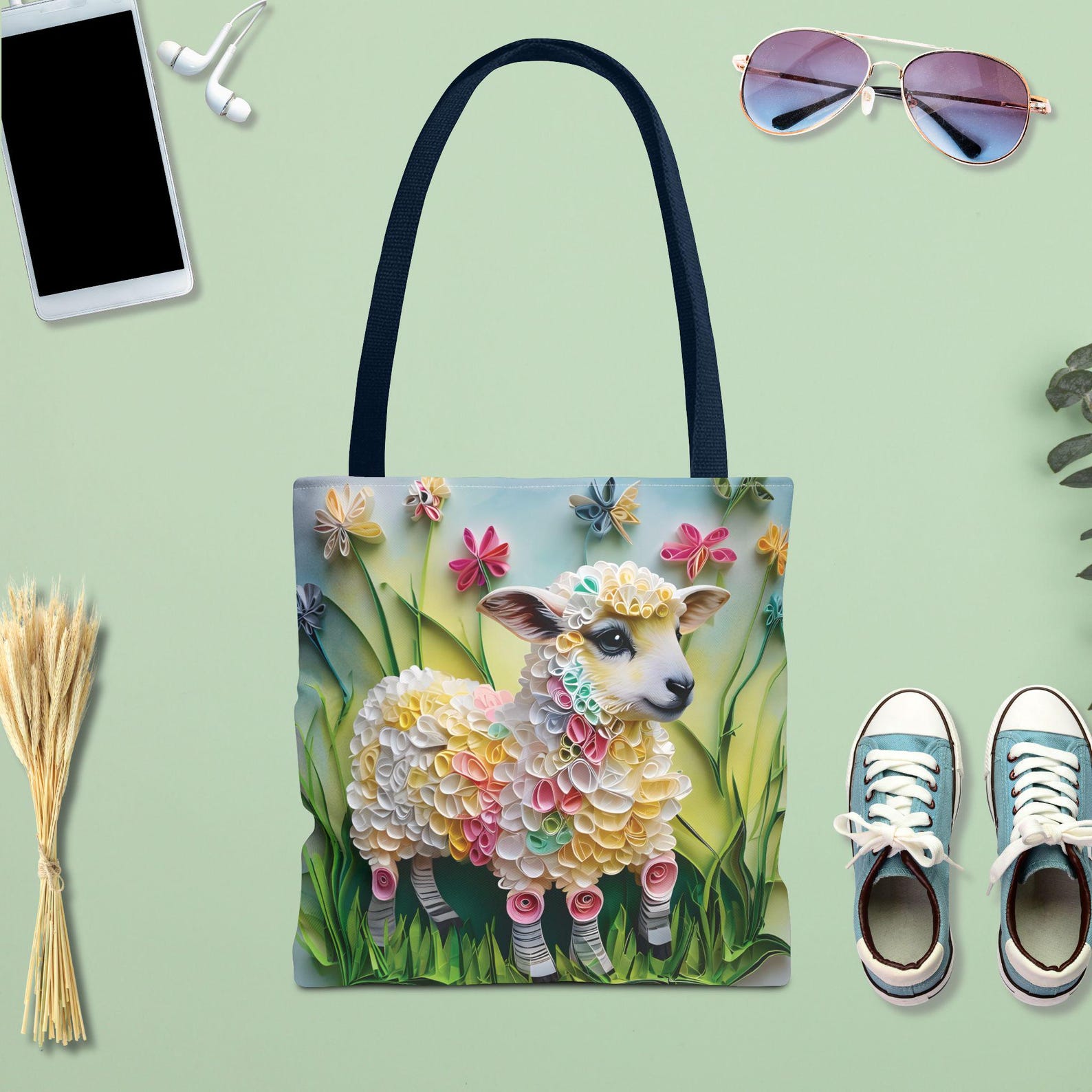Easter Lamb Tote Bag: Quilled Paper Art, Spring Pastel Farm Animal - Etsy