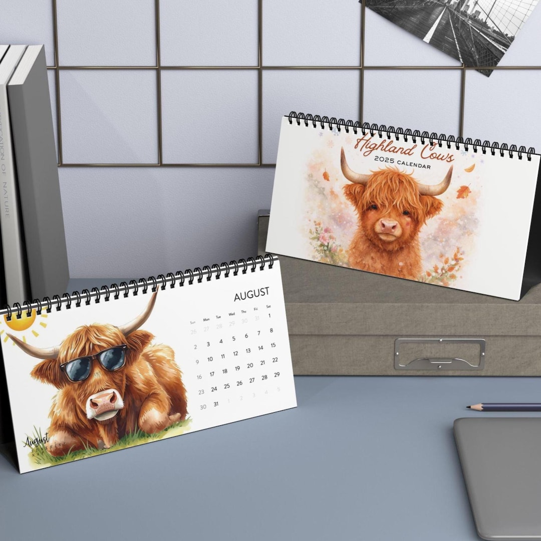 Highland Cow Desk Calendar 2026 | Small Desk Calendar | Desktop Spiral ...