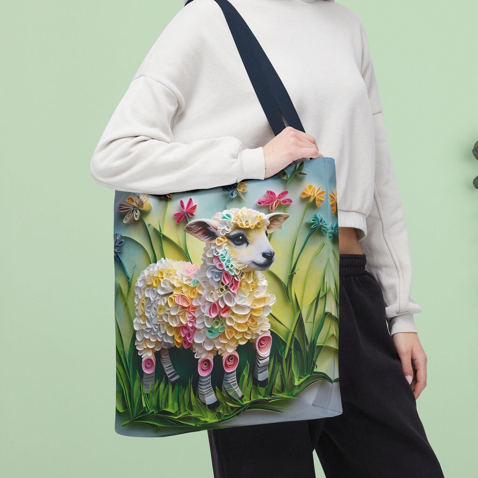 Easter Lamb Tote Bag: Quilled Paper Art, Spring Pastel Farm Animal - Etsy