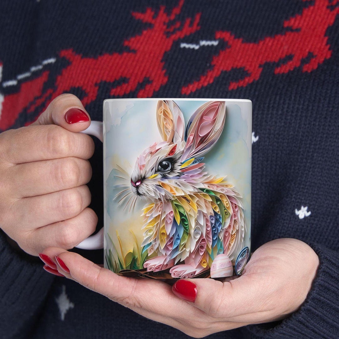 Easter Bunny Mug, Quilled-style Rabbit Mug, Spring Coffee Cup, Easter ...
