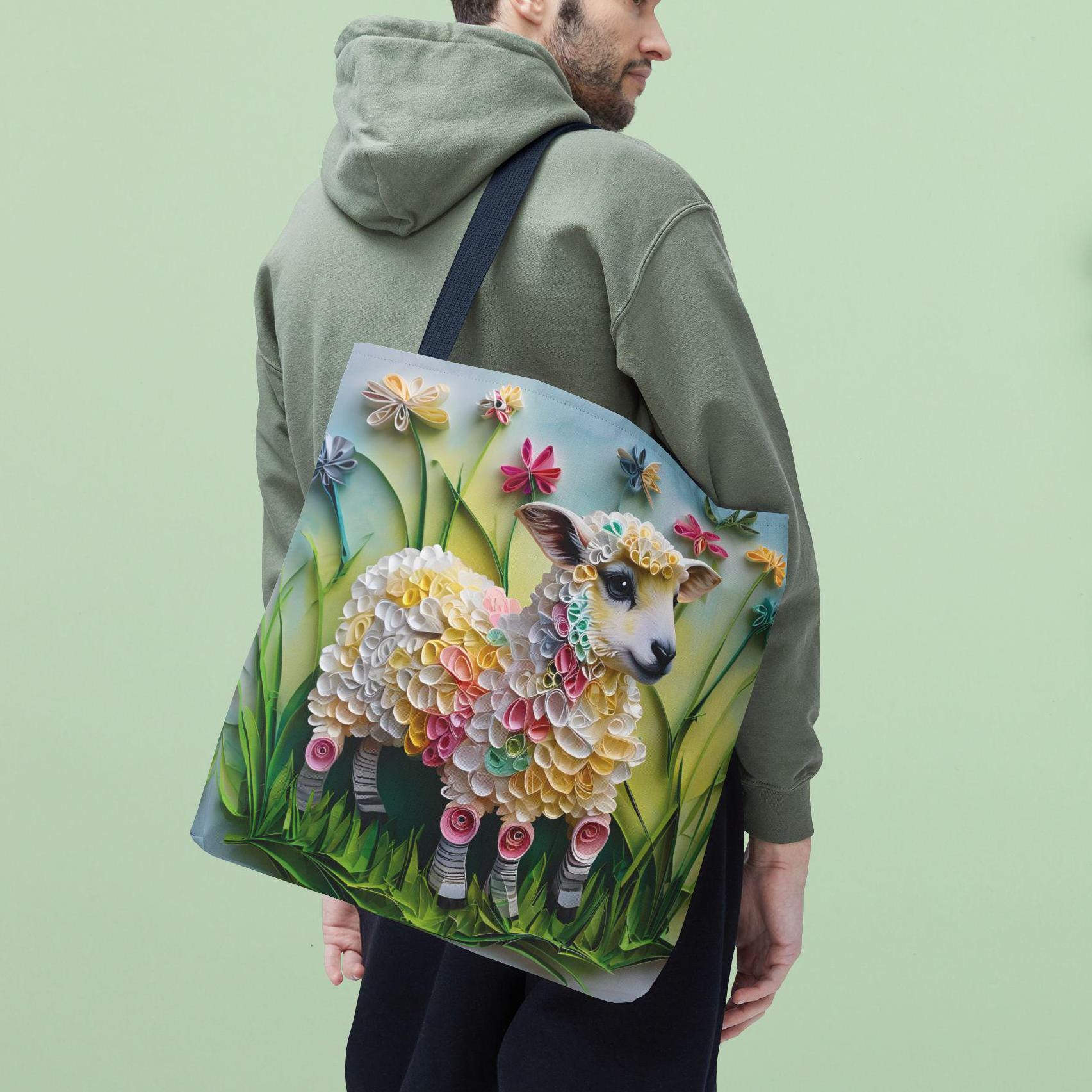 Easter Lamb Tote Bag: Quilled Paper Art, Spring Pastel Farm Animal - Etsy