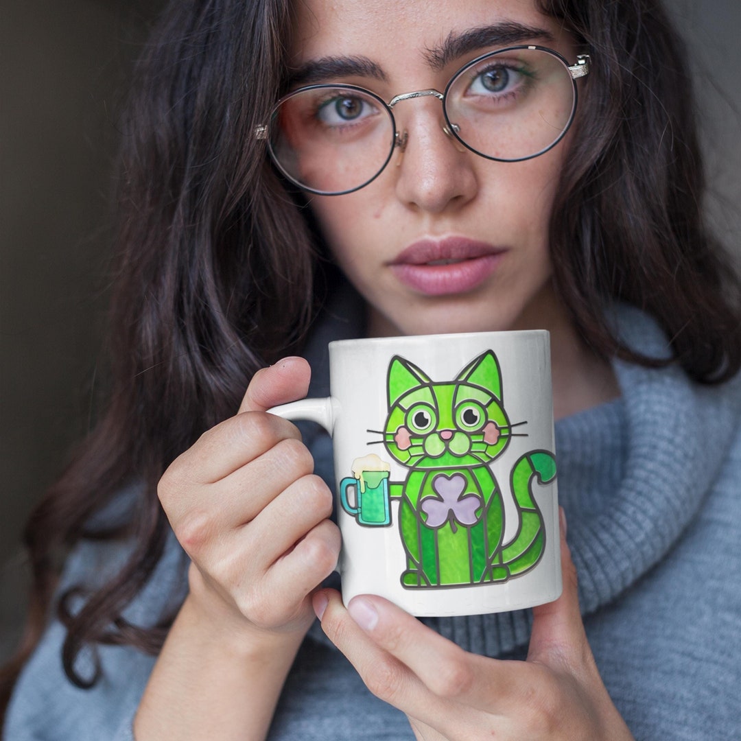St. Patrick's Day Cat Mug,funny Cat Mug, Cat Mom Mug, Lucky Cat, Fun ...