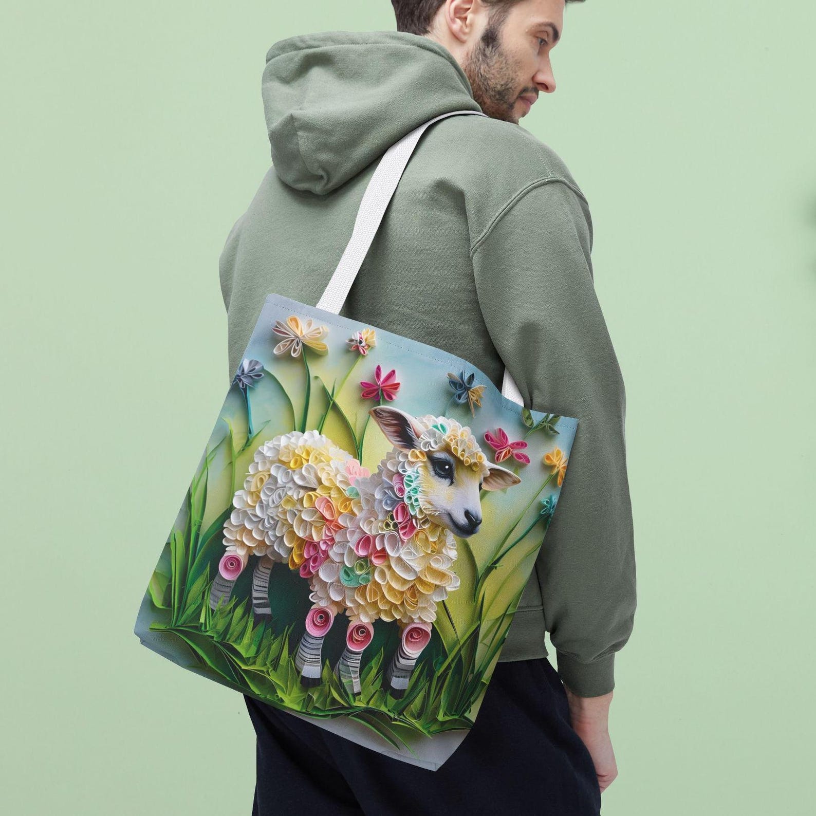 Easter Lamb Tote Bag: Quilled Paper Art, Spring Pastel Farm Animal - Etsy