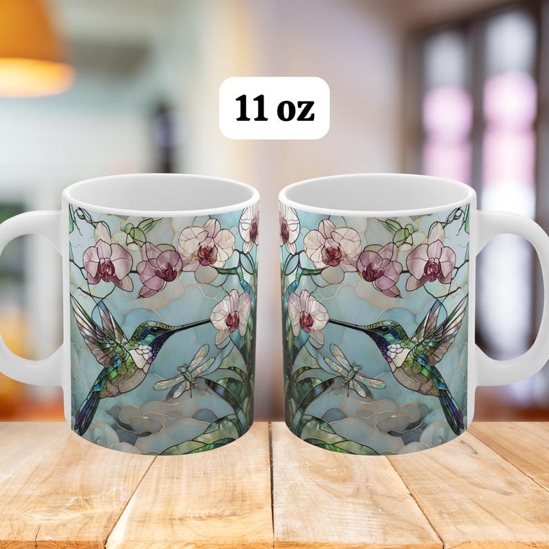 Stained Glass Orchid Hummingbird Coffee Mug - Floral Art - Etsy