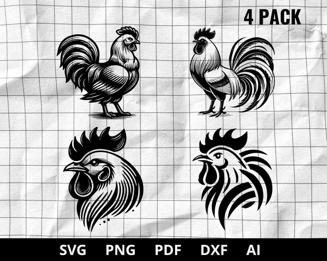 Gallo SVG, Archivo Digital para Corte Láser, Cricut, Sublimación, 4 ...