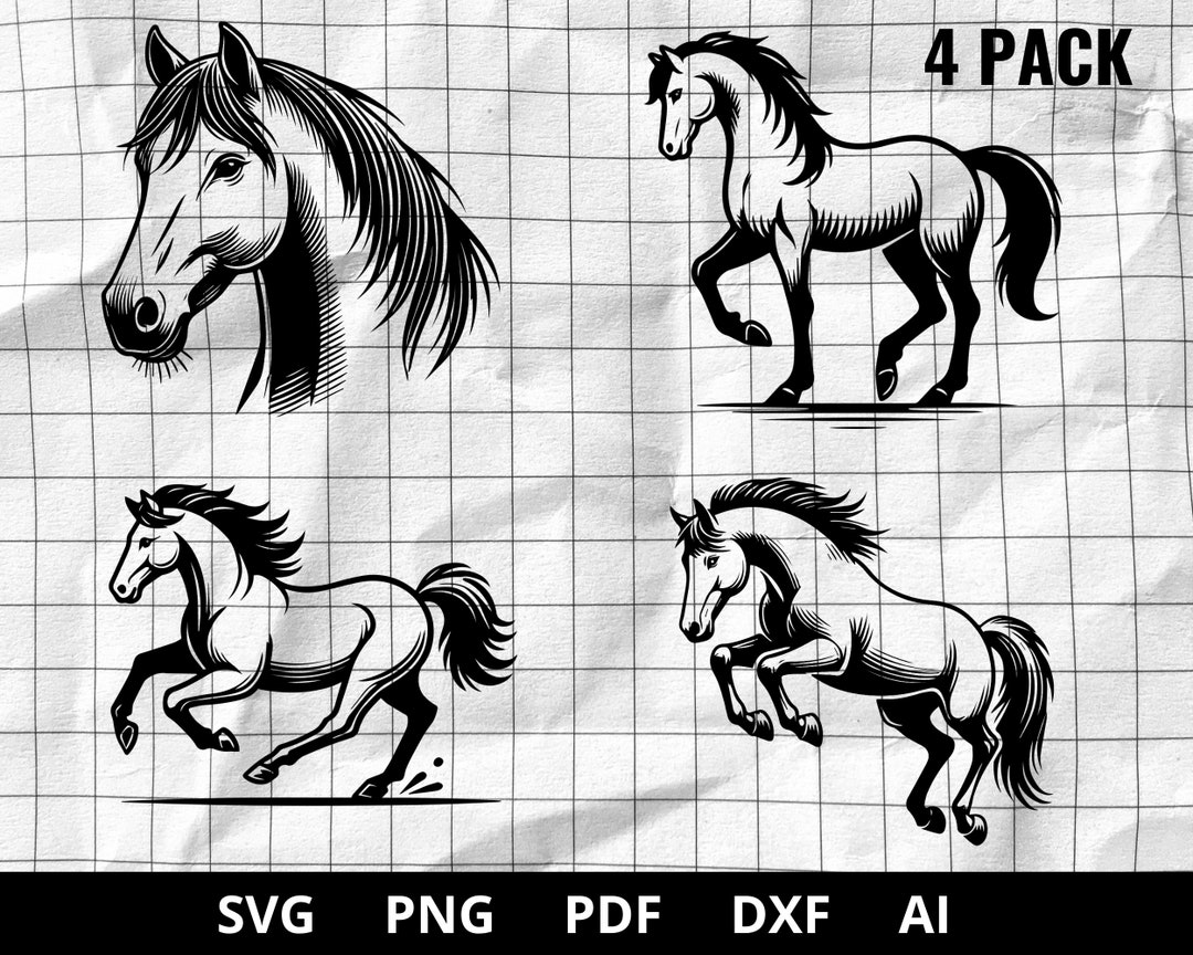 Caballo SVG, Archivo Digital para Corte Láser, Cricut, Sublimación, 4 ...