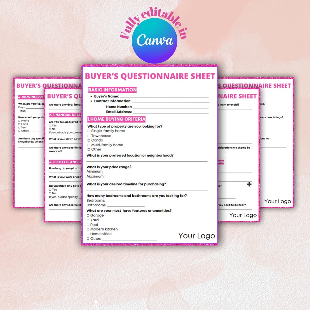 Real Estate Buyer Questionnaire, Buyers Questionnaire, Buyer ...