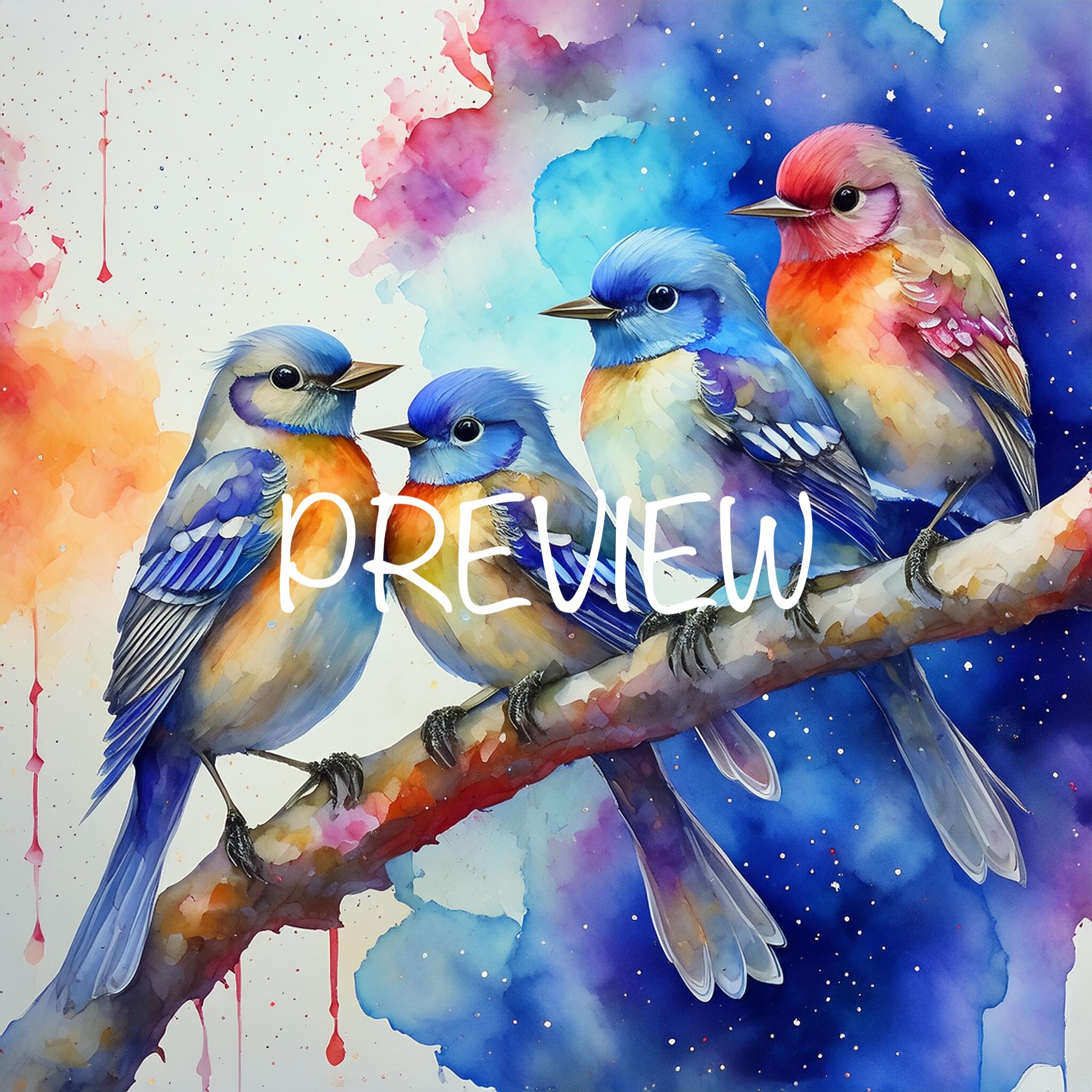 4 Colorful Birds on a Branch PRINTABLE DOWNLOADABLE DIGITAL - Etsy