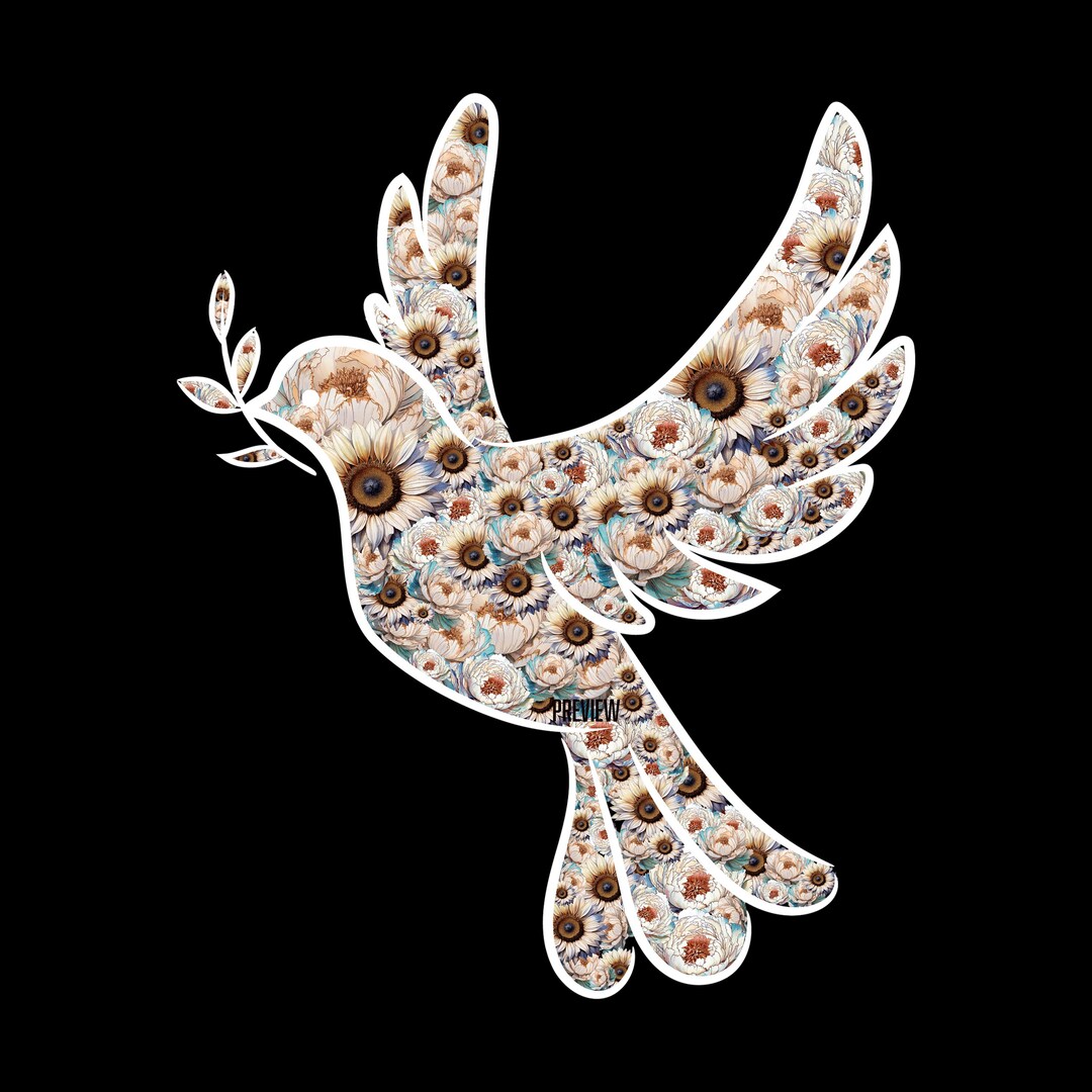 Peony and Sunflower Dove PRINTABLE DOWNLOADABLE DIGITAL Clipart ...