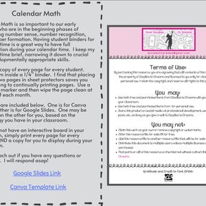 Interactive Calendar Math Student Binder Pages and Links to Canva or ...