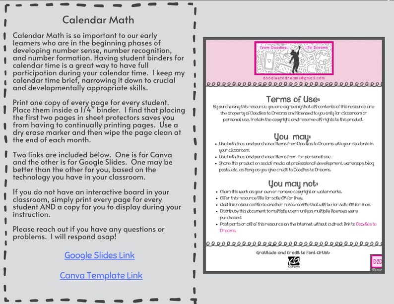 Interactive Calendar Math Student Binder Pages and Links to Canva or ...