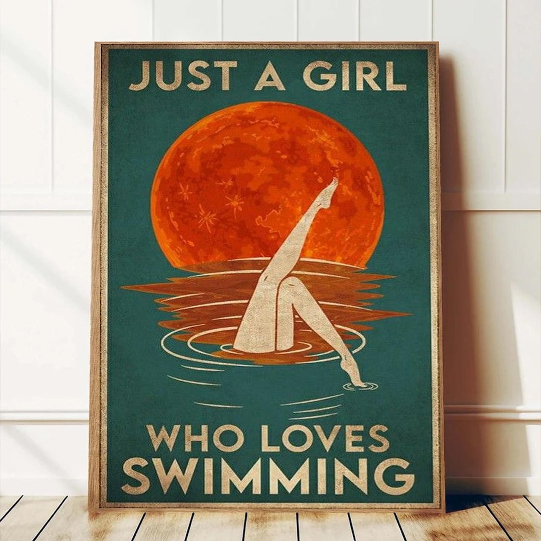Swimming Girl Pool Art Print, Just A Woman Who Loves Swimming Poster ...