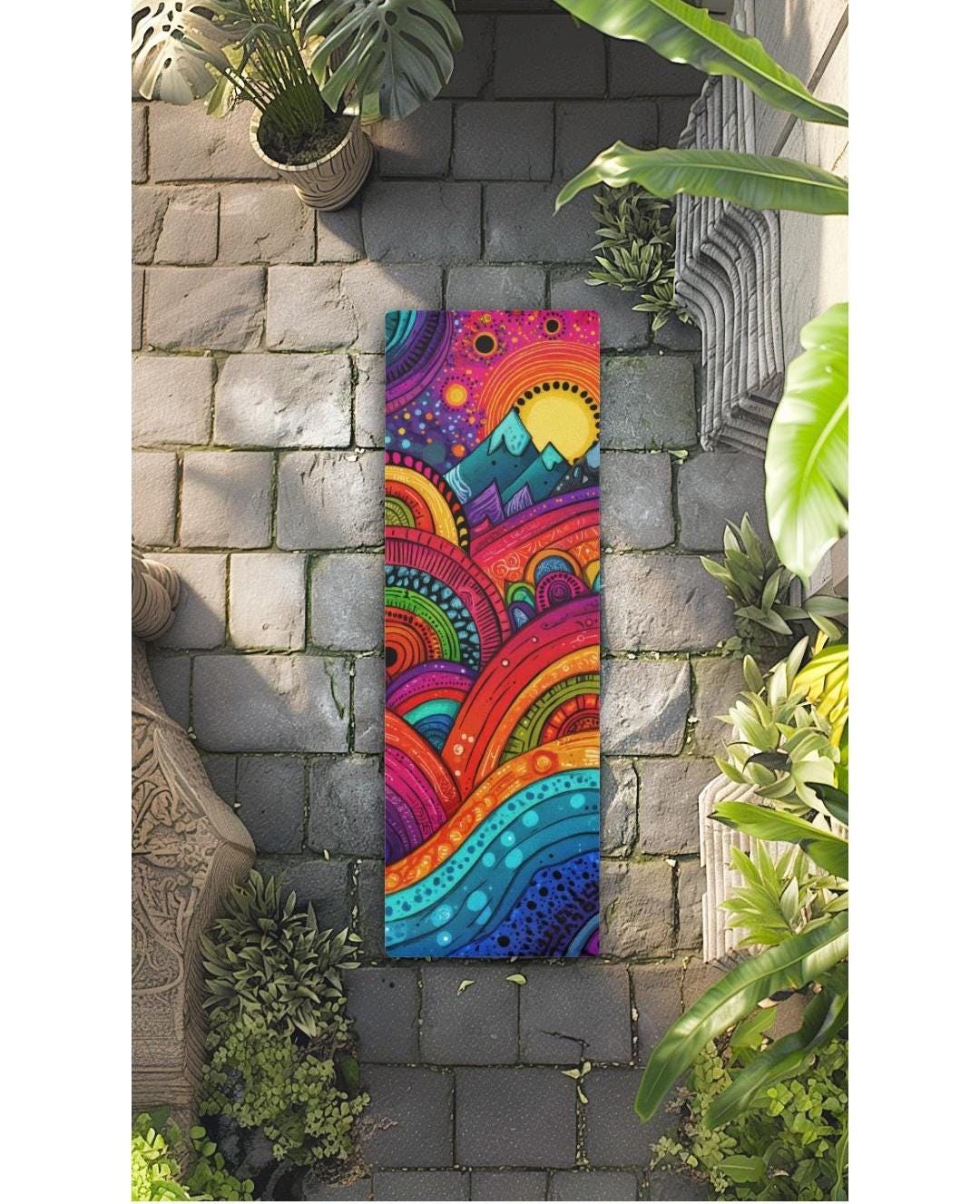 Vibrant Hippie Psychedelic Foam Yoga Mat, Colorful Trippy Design ...