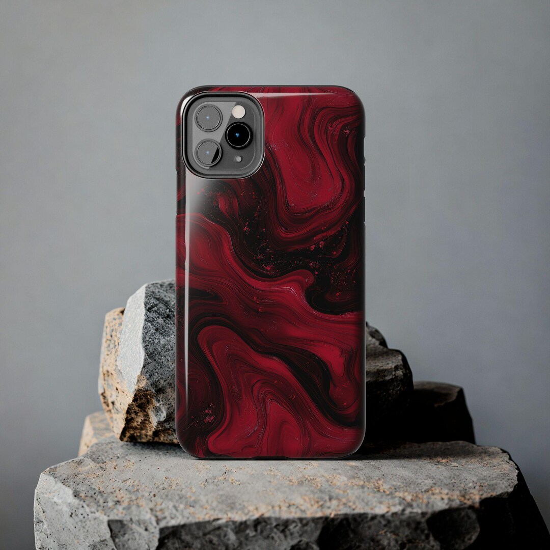 Gothic Red and Black Marble Swirl Tough Phone Case, Unique Minimalist ...