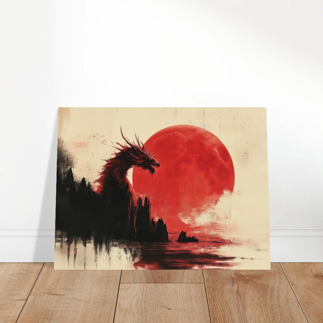 Red Dragon Full Moon, Dark Mystical Wall Art, Classic Matte Paper ...