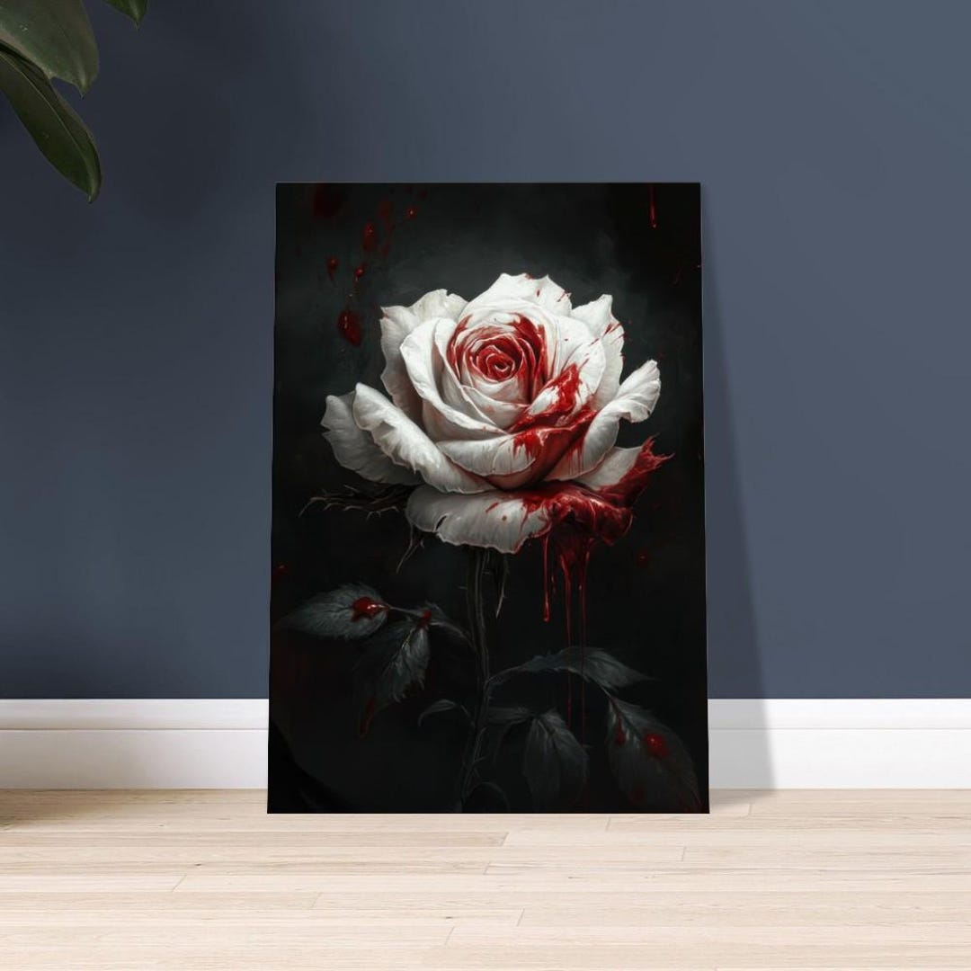 Gothic Blood Stained Elegant White Rose Canvas Print – Macabre Dark ...