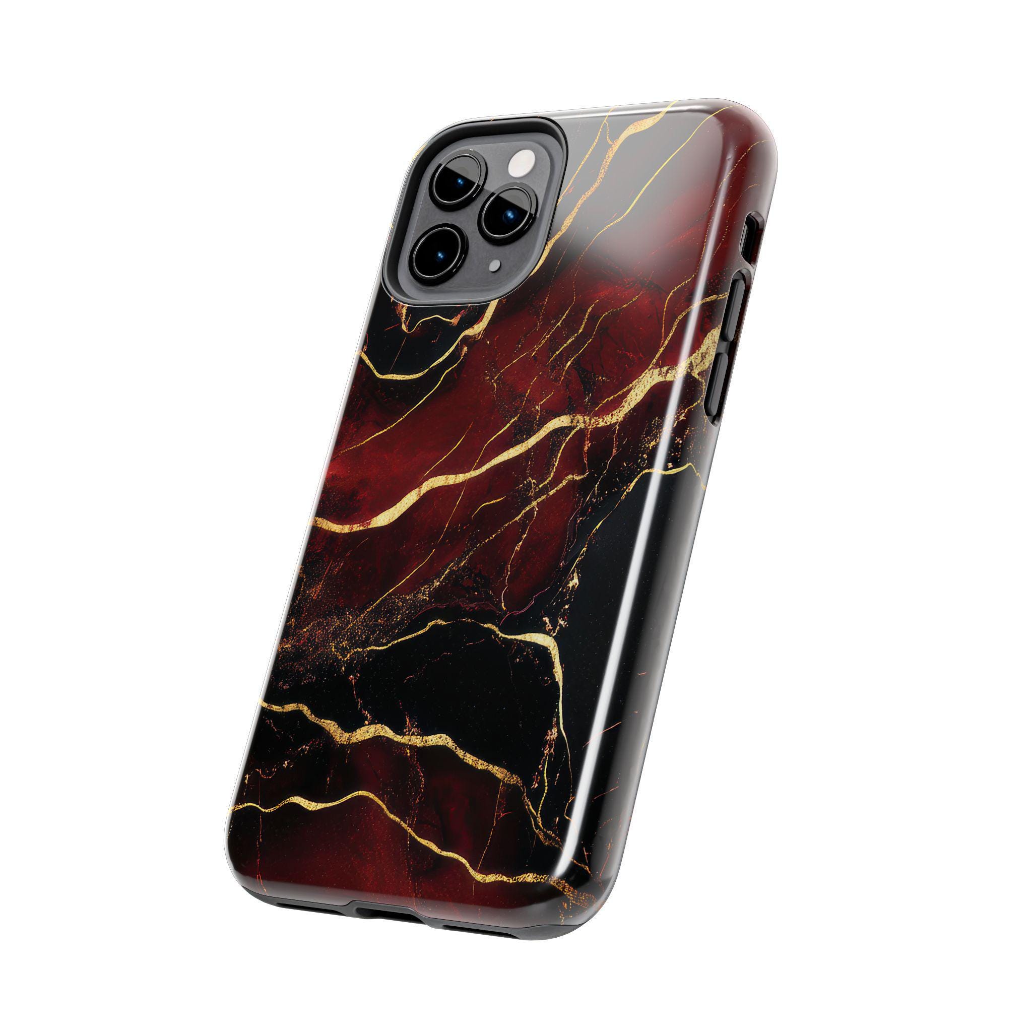 Stylish Red Black Gold Marble Gothic Phone Cases, Dark Modern Aesthetic ...