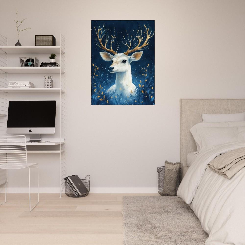 Magical Mystical White Stag Poster - Winter Wonderland Art Print ...