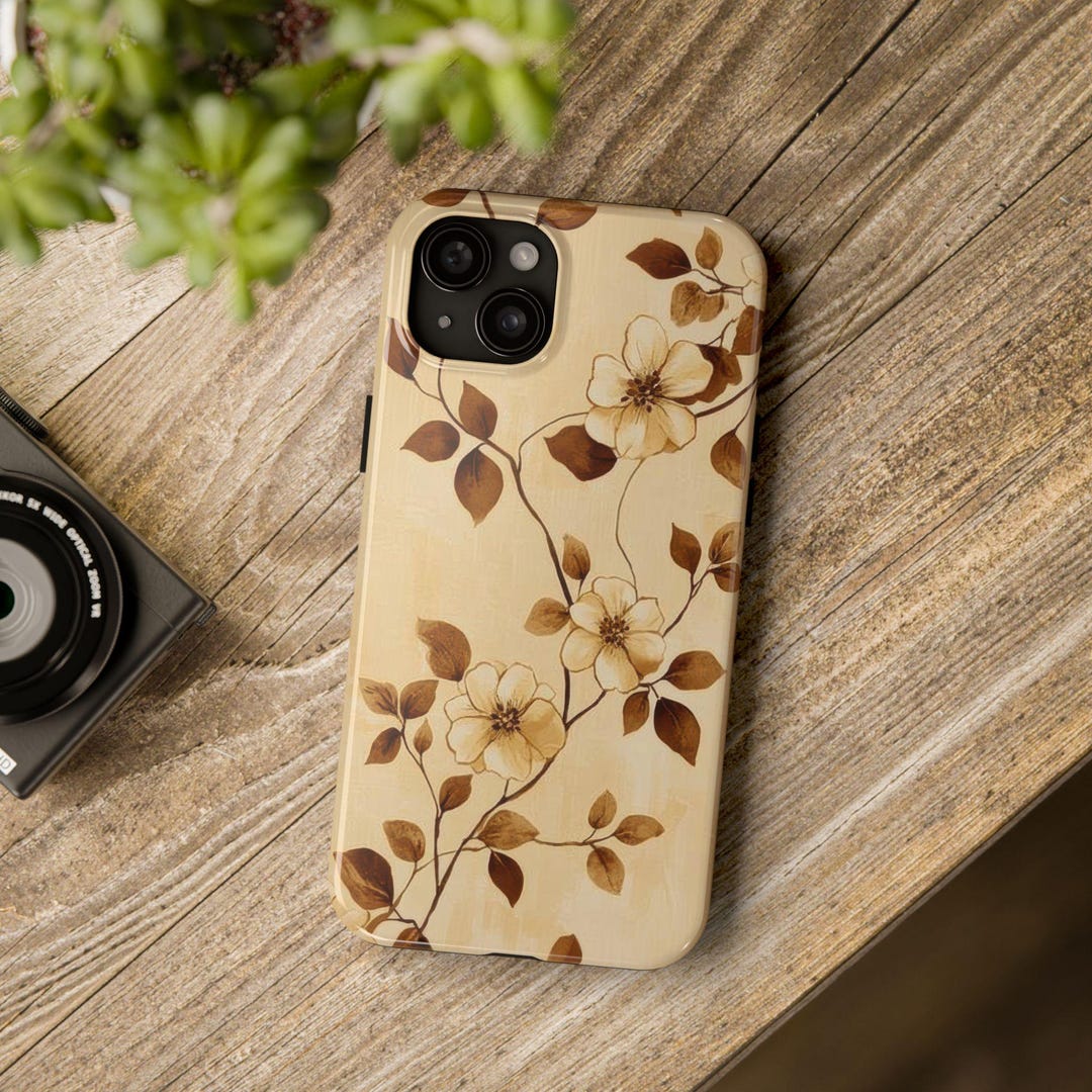 Botanical Floral Vine Tough Phone Cases, Beige Tan Autumn Fall Colors ...